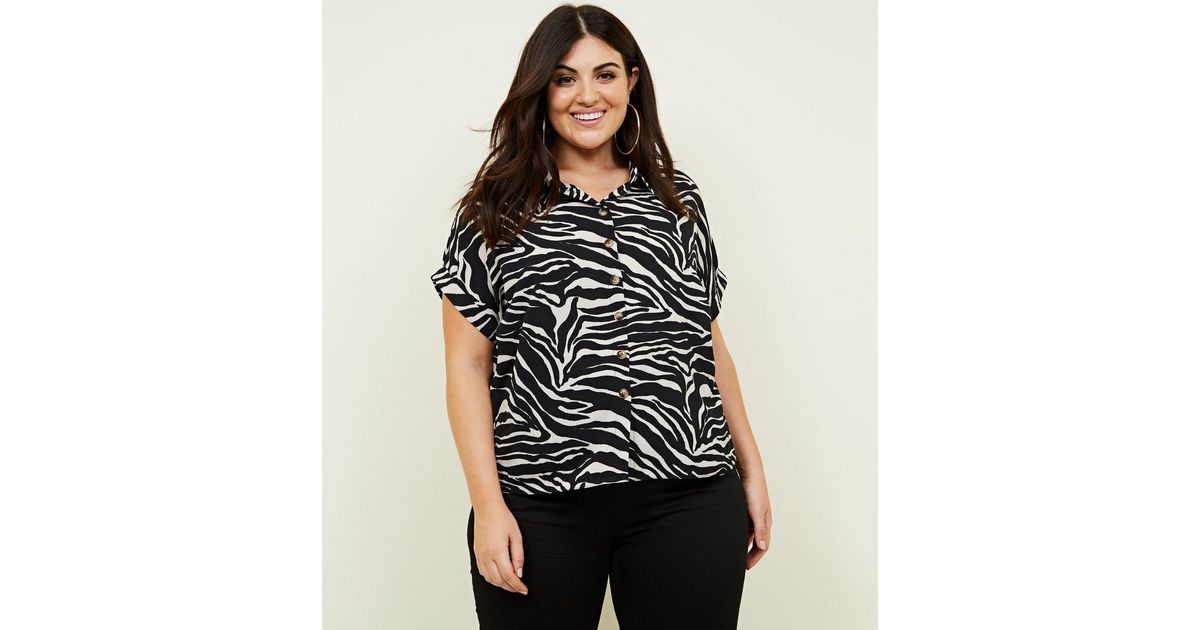 Curves Black Zebra Print Boxy Shirt | New Look