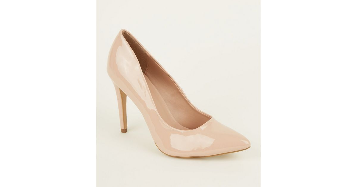 Cream Patent Stiletto Heel Pointed Courts | New Look