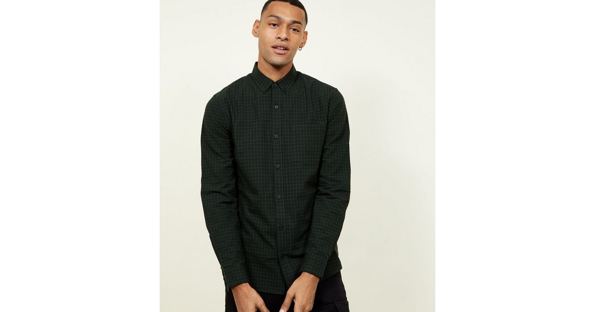 Dark Green Check Long Sleeve Cotton Shirt | New Look