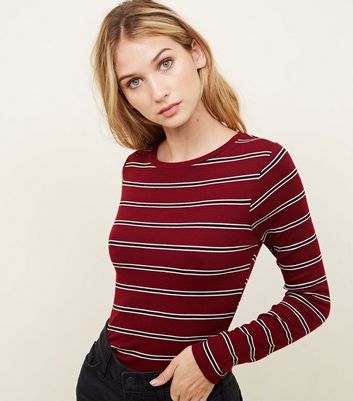 Red Stripe Ribbed Long Sleeve Top | New Look