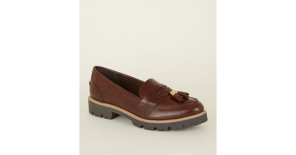 Rust Leather Chunky Sole Loafers | New Look