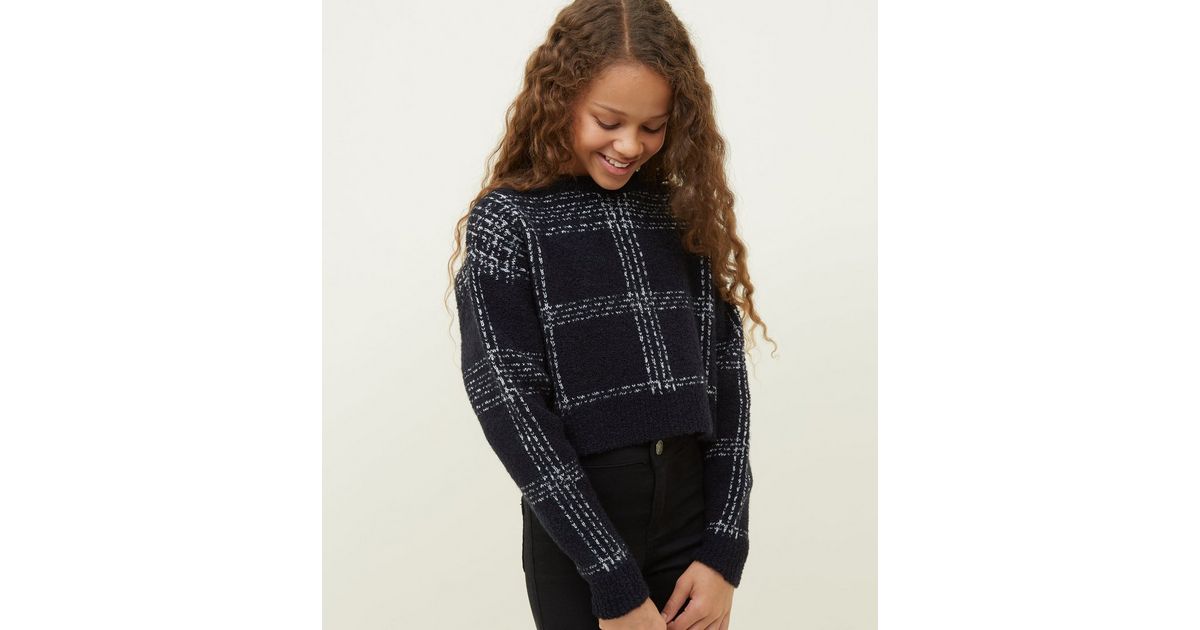 Girls Black Check Pattern Boxy Jumper | New Look