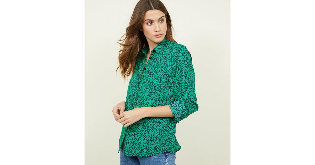 Green Leopard Print Long Sleeve Shirt | New Look