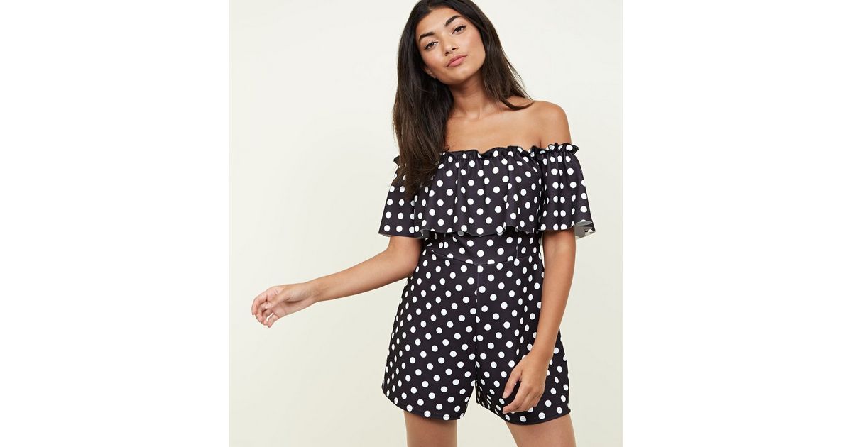Black Polka Dot Frill Playsuit New Look