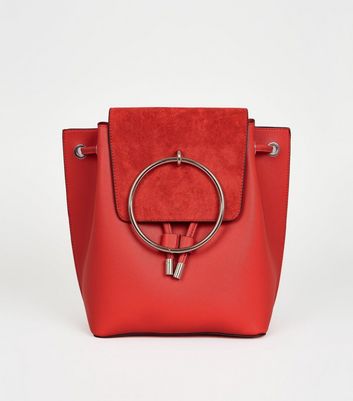 Red Metal Ring Front Backpack | New Look