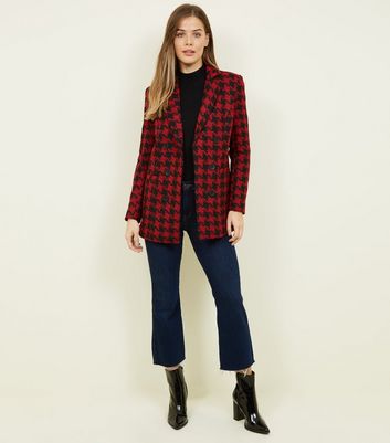 Red Houndstooth Check Jacket | New Look