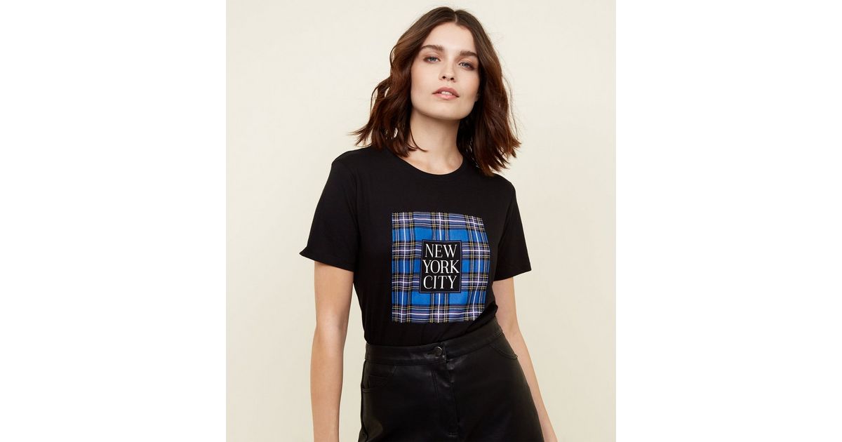 Black New York City Check Box T-Shirt | New Look