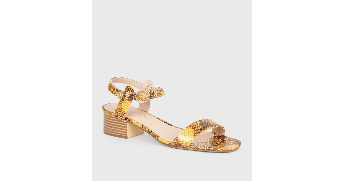 Mustard Faux Snake 2 Part Sandals | New Look