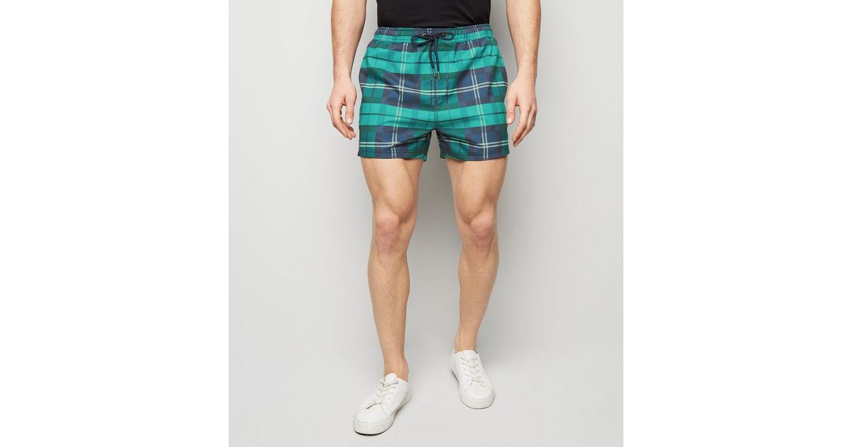Green Check Print Swim Shorts | New Look