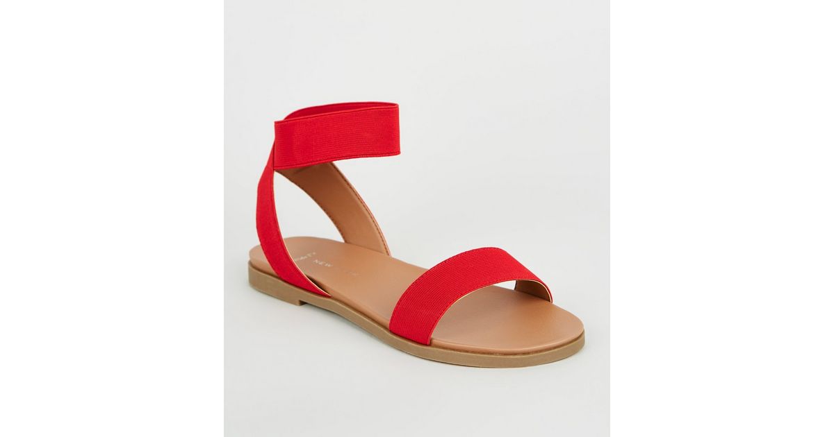 Wide Fit Red Elastic Ankle Strap Sandals | New Look