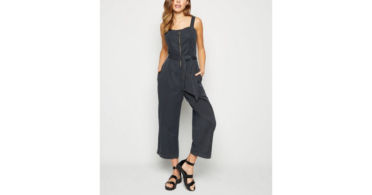 Black Ring Zip Lightweight Denim Jumpsuit | New Look
