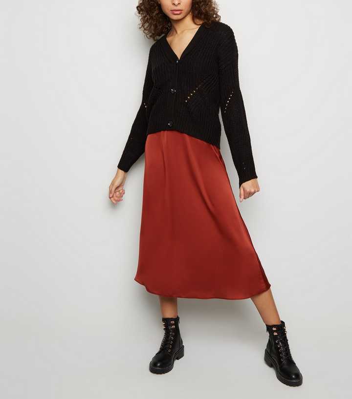 Rust Satin Midi Skirt | New Look