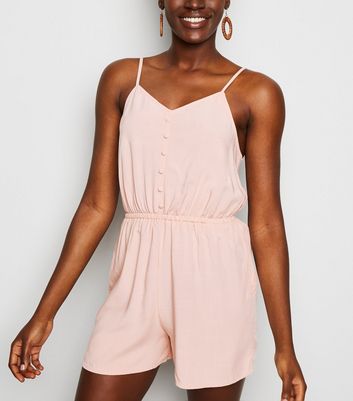 Pink Strappy Button Front Playsuit | New Look