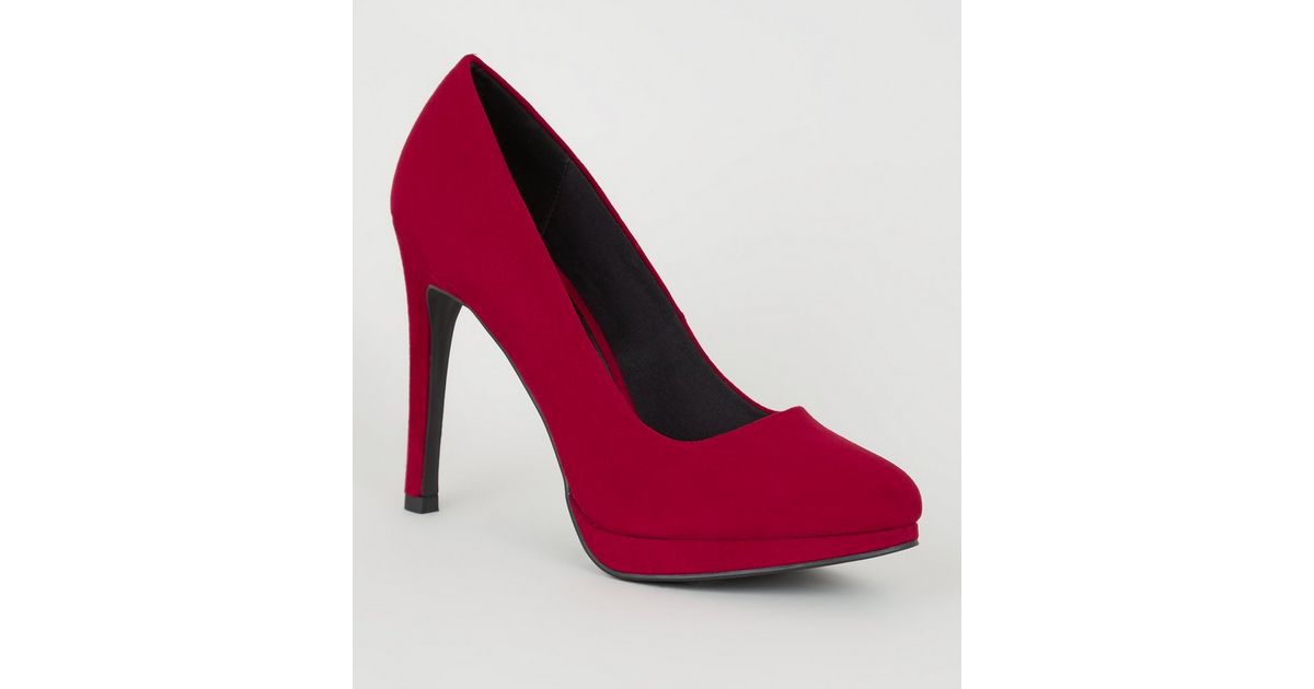 Red Suedette Platform Court Shoes | New Look