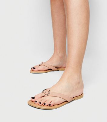 Wide Fit Nude Faux Snake Ring Strap Flip Flops | New Look
