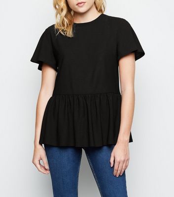 Black Textured Peplum Top | New Look