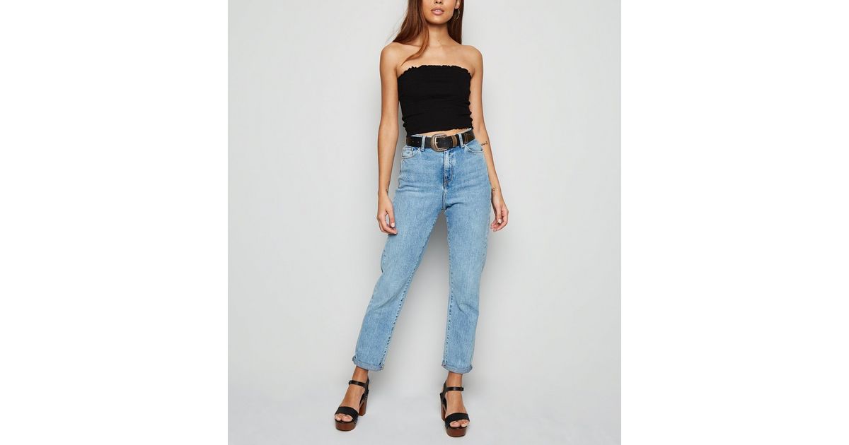 Black Shirred Bandeau Top | New Look