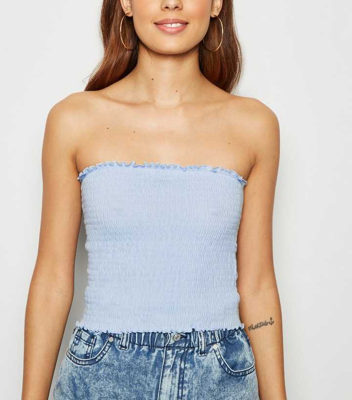 Pale Blue Shirred Bandeau Top | New Look