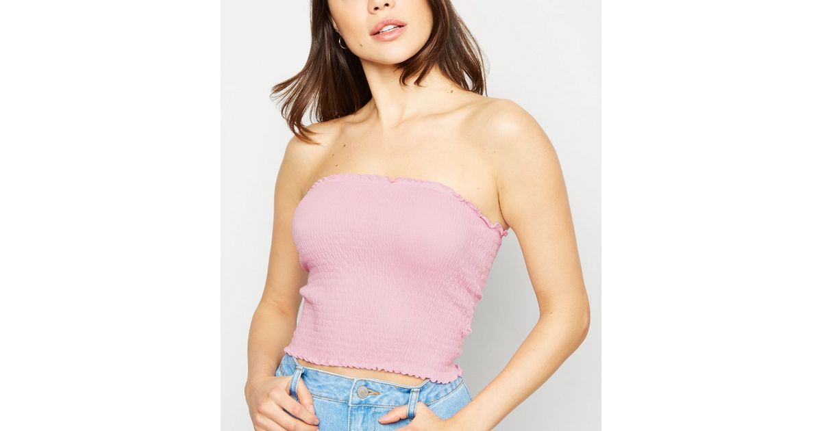 Mid Pink Shirred Bandeau Top | New Look