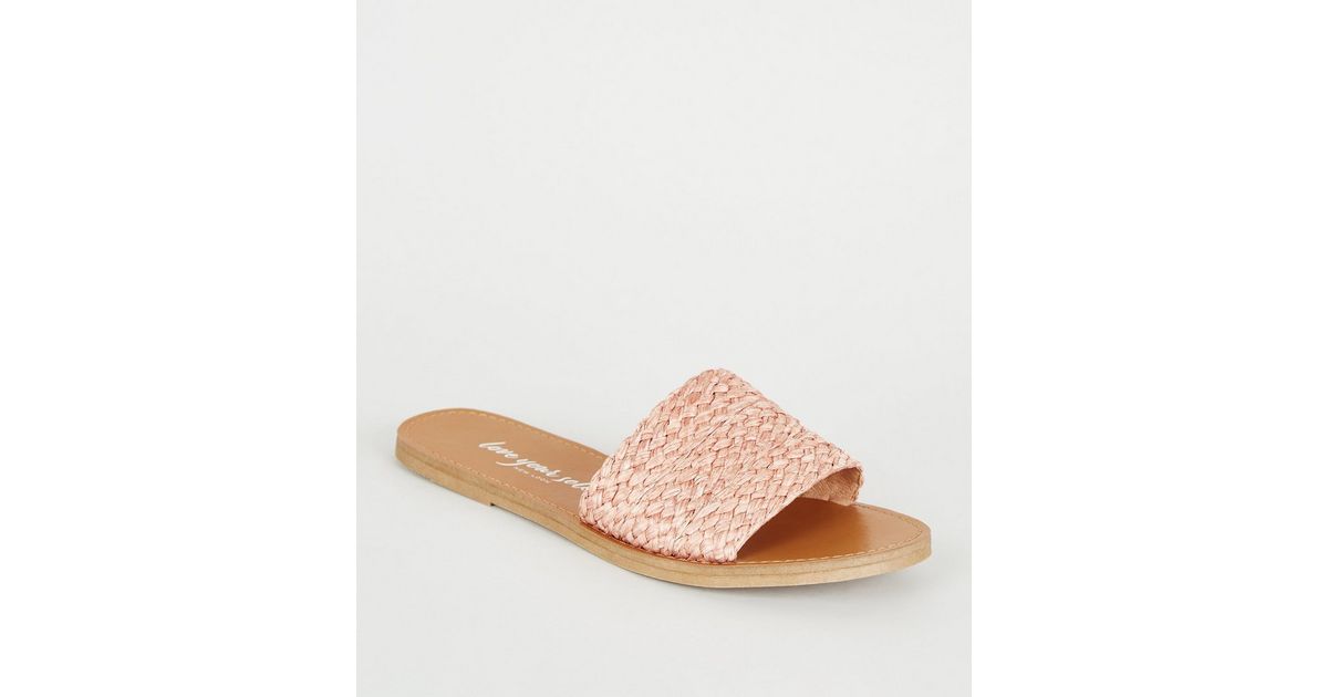 Coral Woven Strap Sliders | New Look
