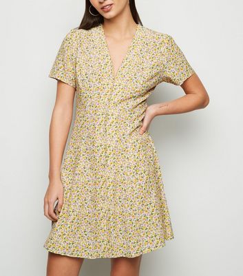 White Ditsy Floral Button Front Tea Dress | New Look
