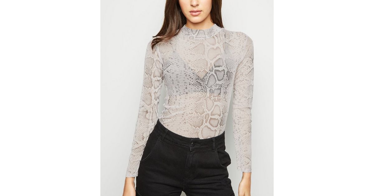 Pink Snake Print Mesh Crop Top | New Look