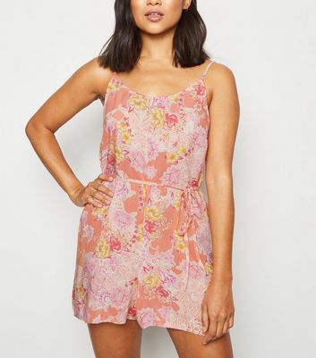 Petite Pink Floral Paisley Playsuit | New Look