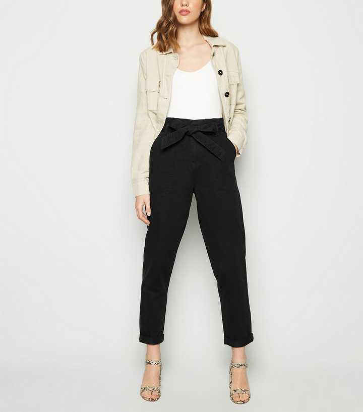 Black High Waist Tapered Denim Trousers | New Look