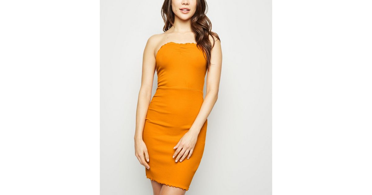 Bright Orange Frill Trim Strapless Mini Dress | New Look