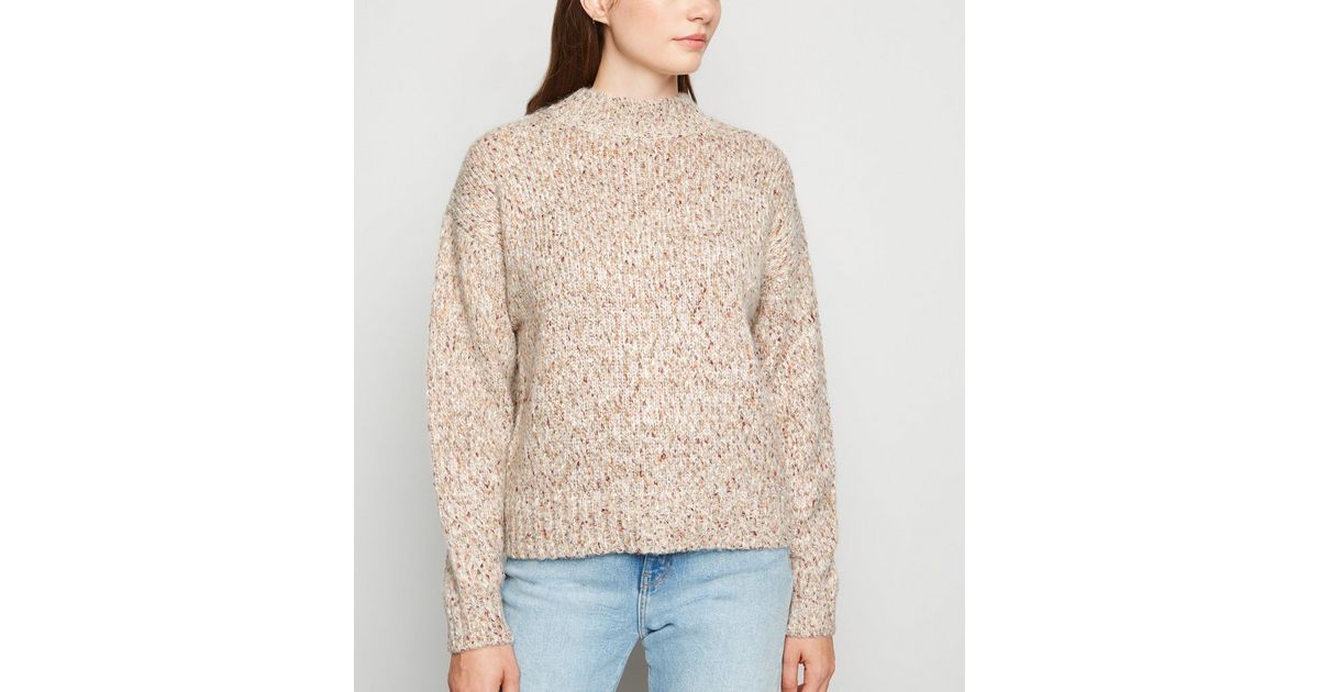 Cream Nep Knit High Neck Jumper | New Look