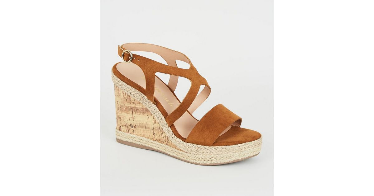 Tan Suedette Strappy Cork Wedges | New Look