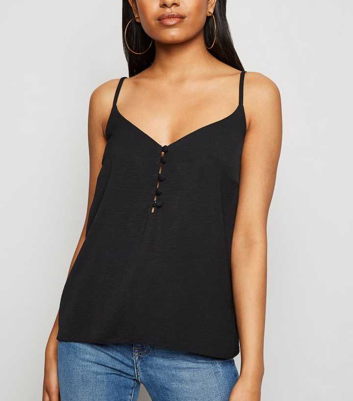 Petite Black Button Up Cami | New Look
