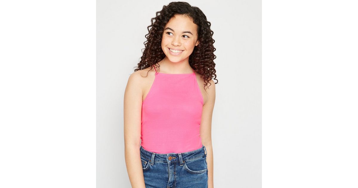 Girls Bright Pink Neon Cami Bodysuit | New Look