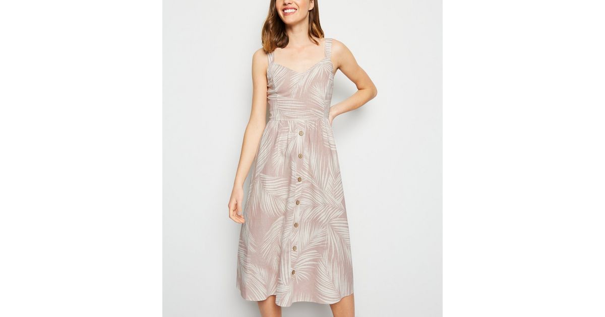 Pink Palm Linen Blend Midi Dress | New Look