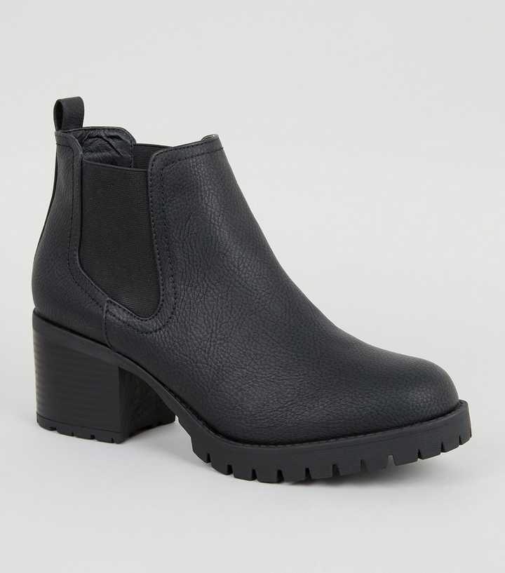 Black Leather-Look Cleated Chelsea Boots | New Look
