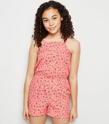 Girls Coral Ditsy Floral Playsuit | New Look