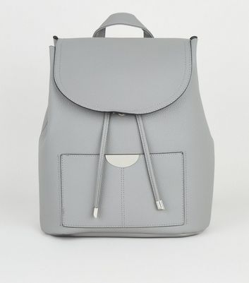 Grey Leather-Look Drawstring Backpack | New Look