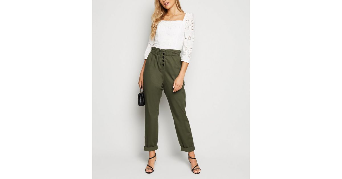 Khaki Button Front High Waist Trousers | New Look