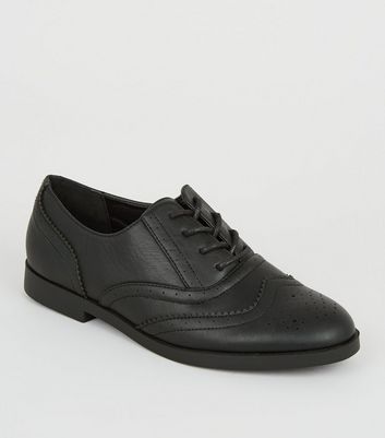 Girls Black Leather-Look Lace Up Brogues | New Look