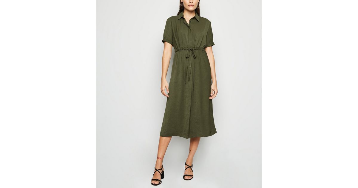 Khaki Drawstring Waist Midi Shirt Dress | New Look