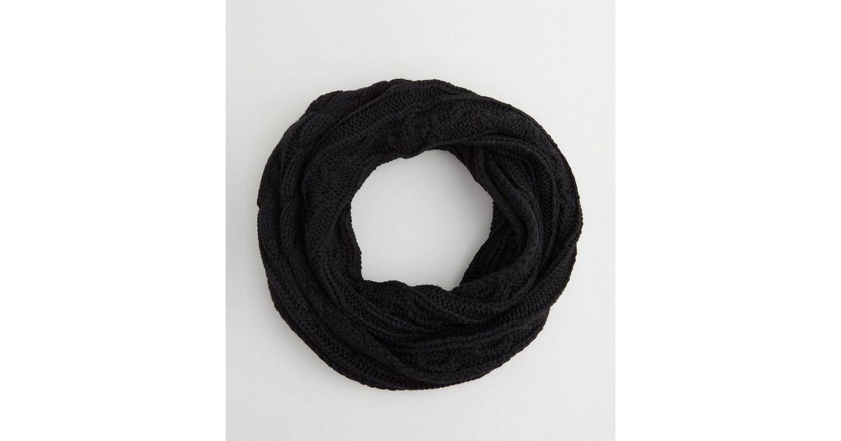 Black Cable Knit Snood | New Look