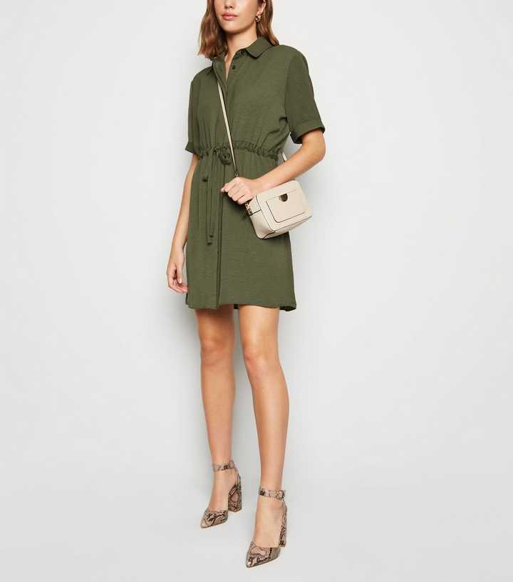 Khaki Drawstring Waist Shirt Dress | New Look