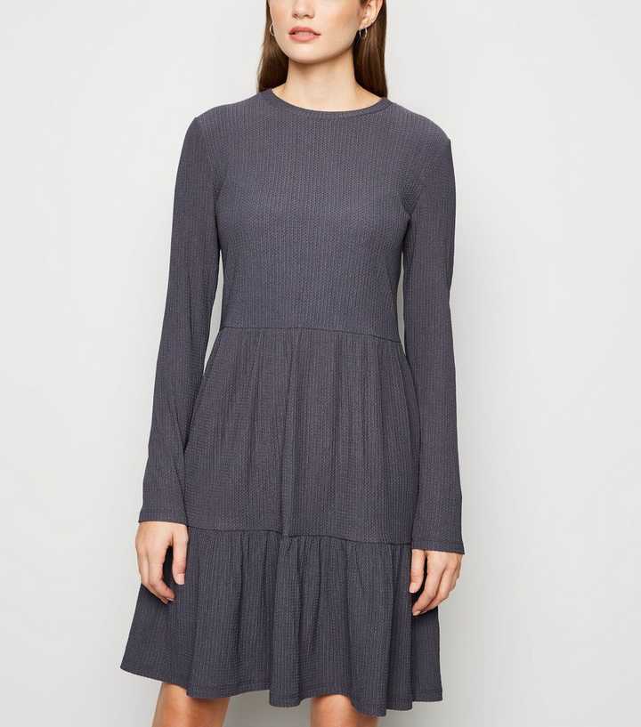 Grey Long Sleeve Tiered Smock Dress | New Look