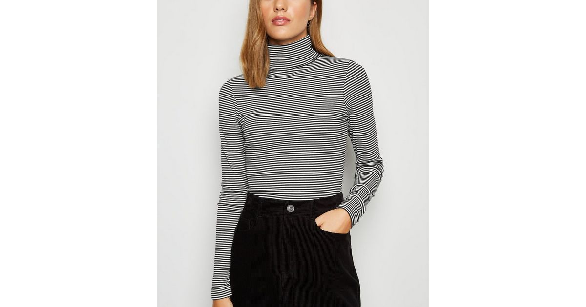 Black Ribbed Stripe Roll Neck Top | New Look