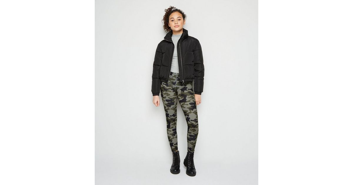 Girls Green Camo Ring Zip Leggings | New Look