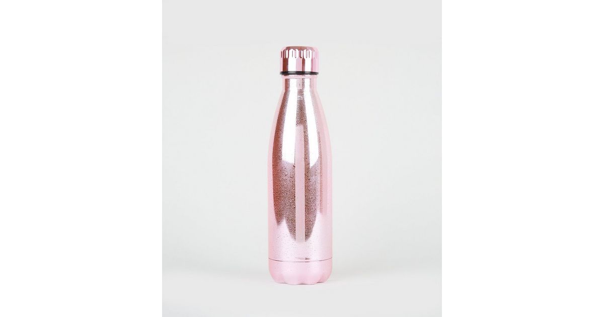 Pink Textured Metal 500ml Drinking Bottle | New Look
