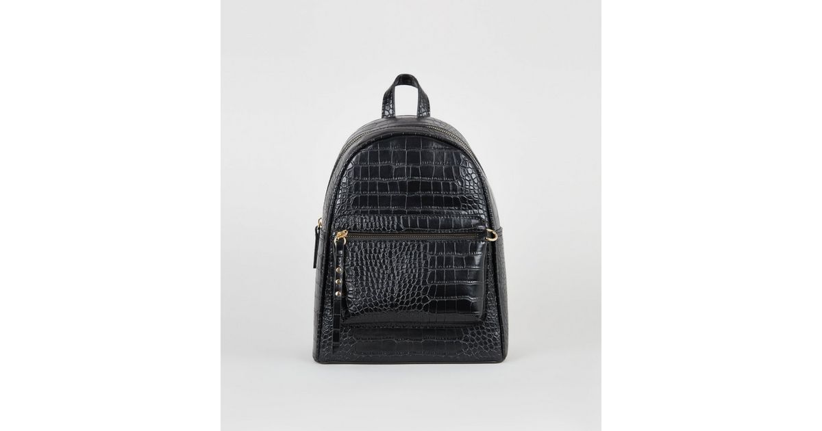Black Faux Croc Backpack | New Look