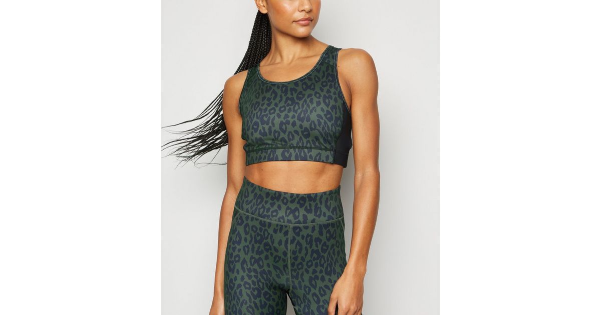 Khaki Leopard Print Sports Bra | New Look