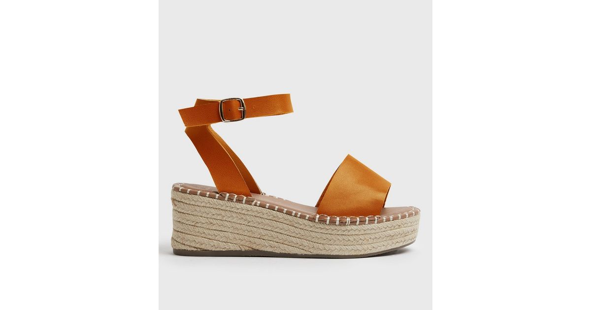 Wide Fit Tan 2 Part Espadrille Flatform Sandals | New Look
