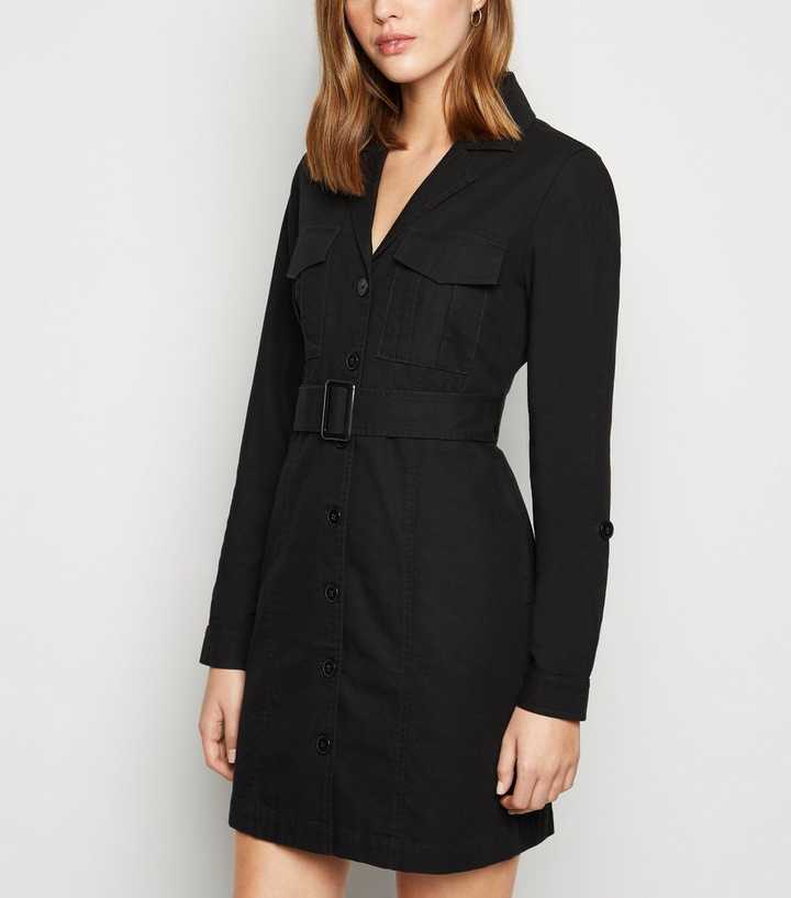 Black Belted Mini Shirt Dress | New Look